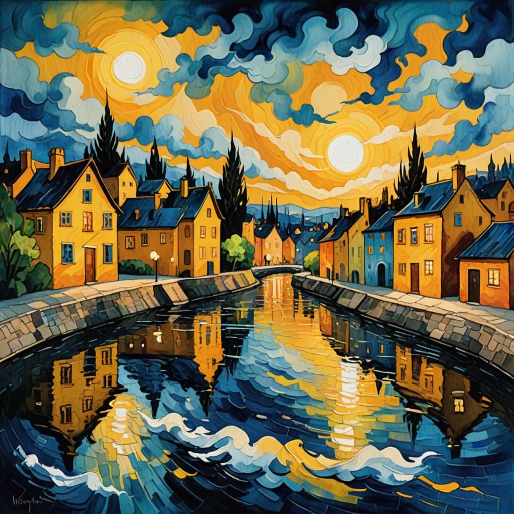 Vibrant Post-Impressionist Watercolor of Quaint Pa... - AI Art