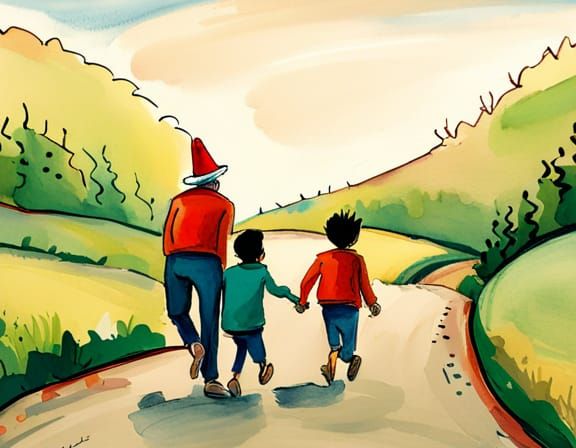 strybk, Dad and Son Walking Hand in Hand Down a Country Road by Dr ...