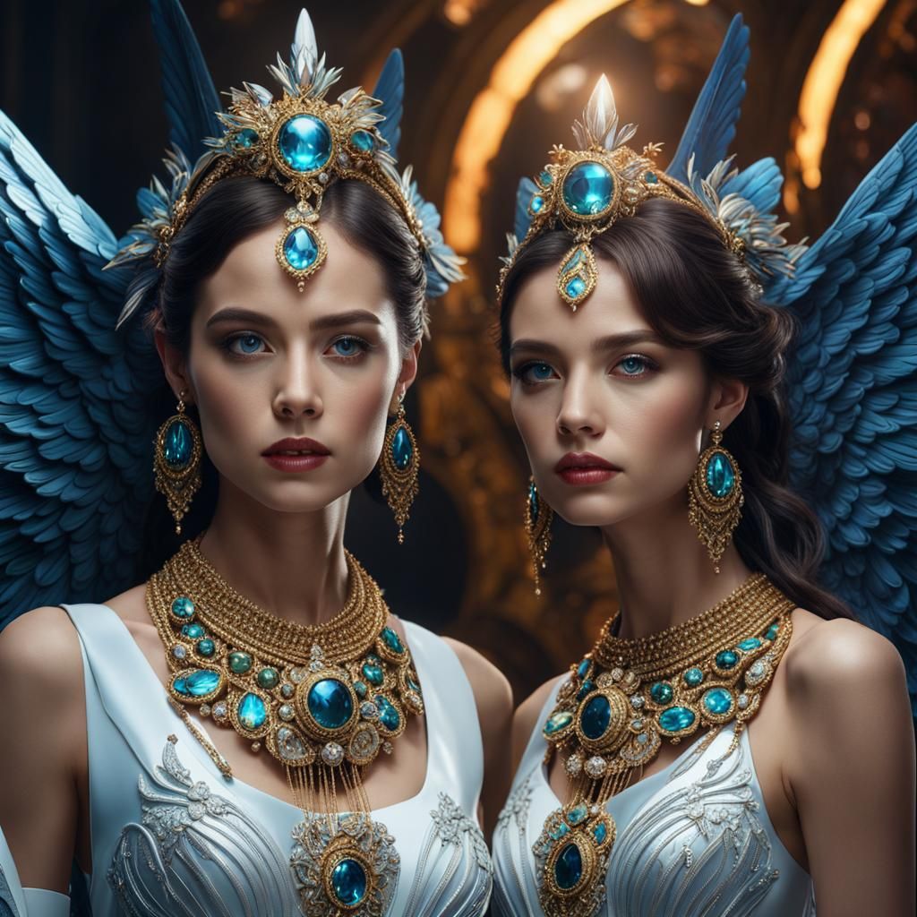 Hyperrealistic portrait of a beautiful angels wearing intricately ...