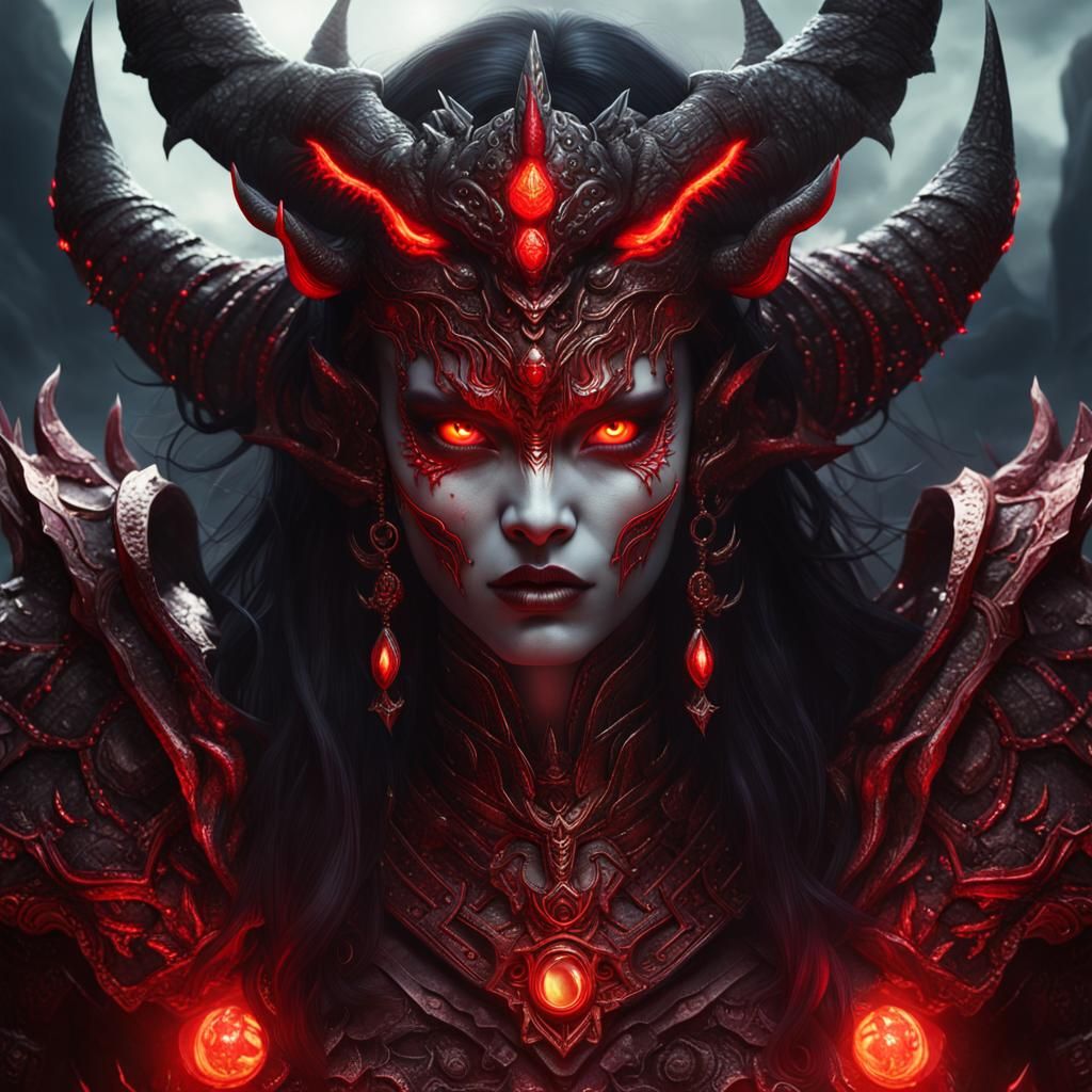 Photorealistic portrait of a majestic evil demon goddess . - AI ...