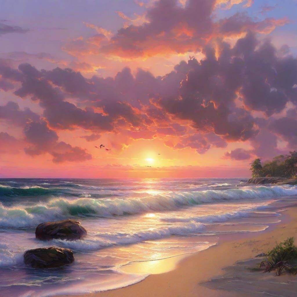 The cruel sea - Serenic Sunset on Tranquil Sea Shore