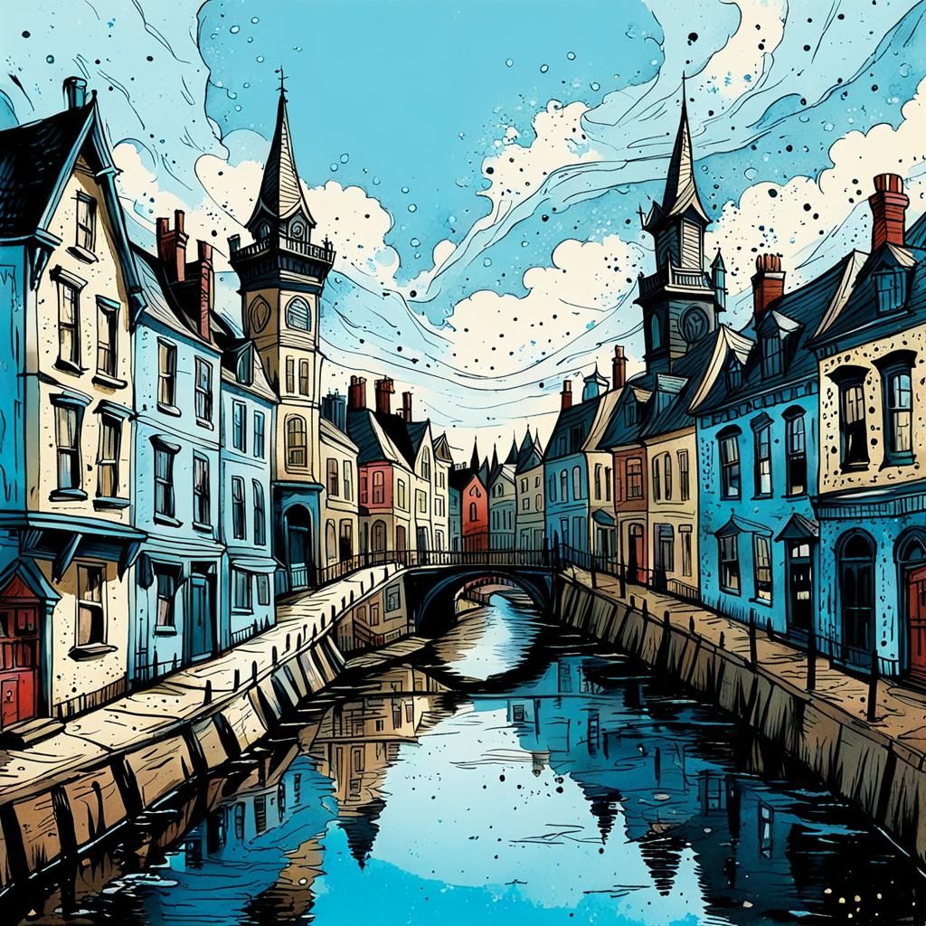 Victorian town - Vibrant Victorian Townscape with River and ...