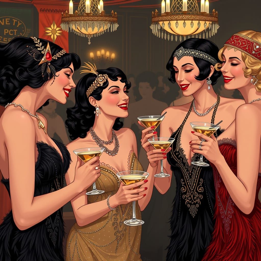 Flappers! - Flappers Party in Opulent Speakeasy, Art Deco St...