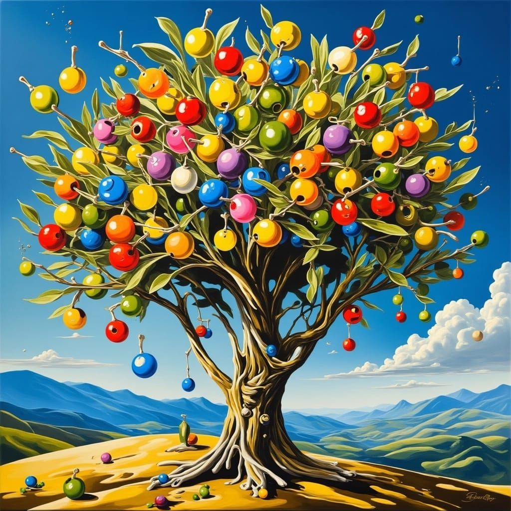 Portrait of a colorful, abundant lollipop tree.