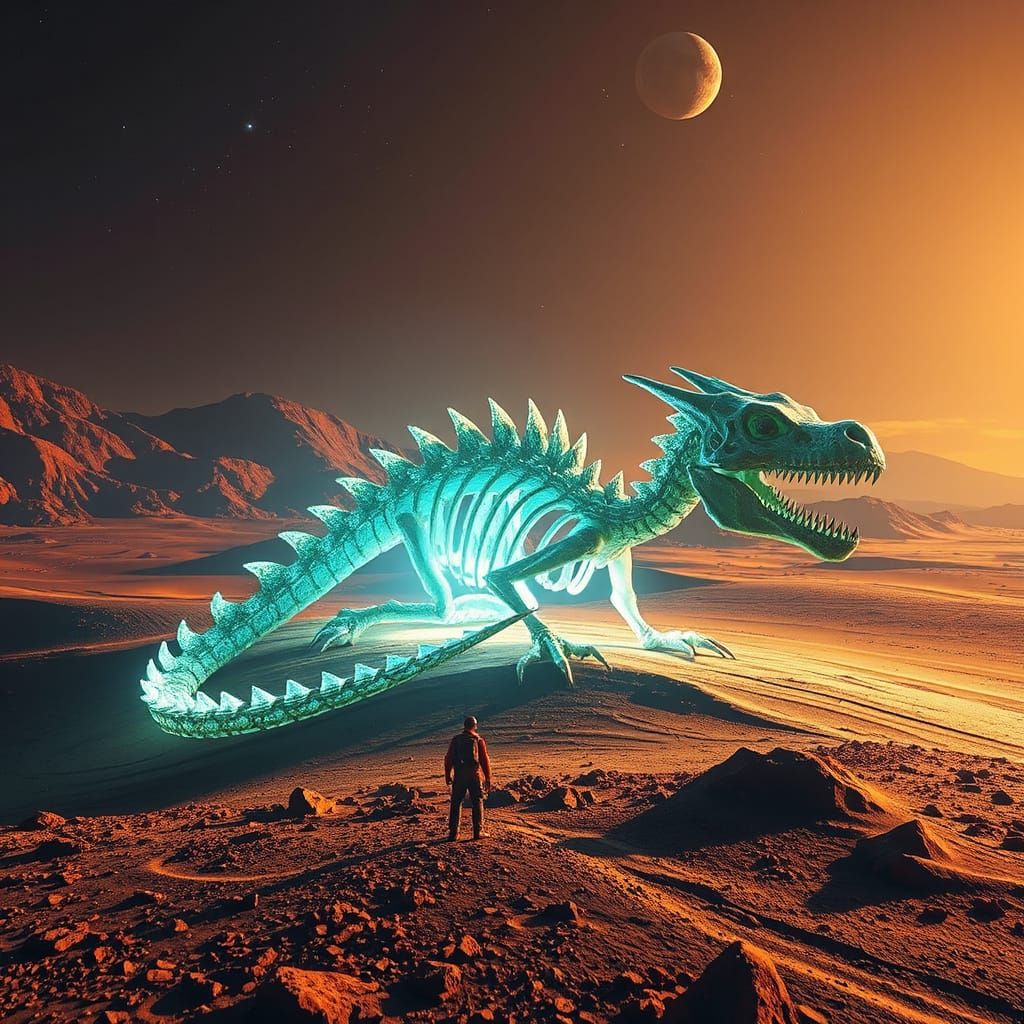Ethereal Dragon Skeleton Unveiled in Alien Desert ... - AI Art