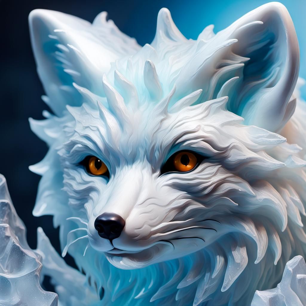 close-up of an ice sculpture of an artic fox - AI Generated Artwork ...