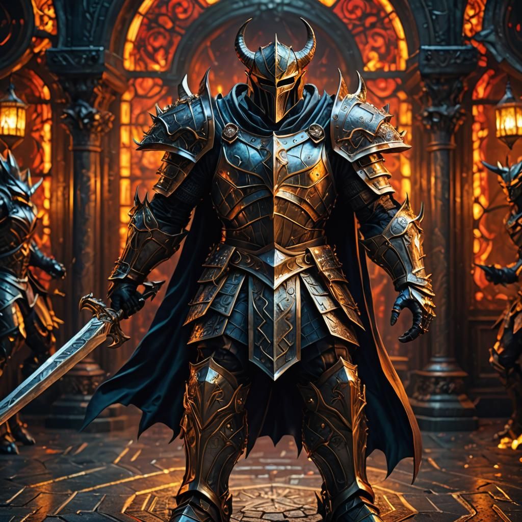 A fearsome and powerful image of demon knight figure composed entirely ...