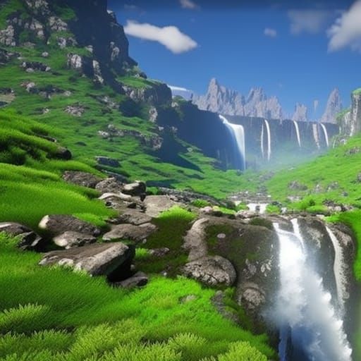 Waterfall and mountains 64k Cry Engine Unreal Engine 5 - AI Generated ...
