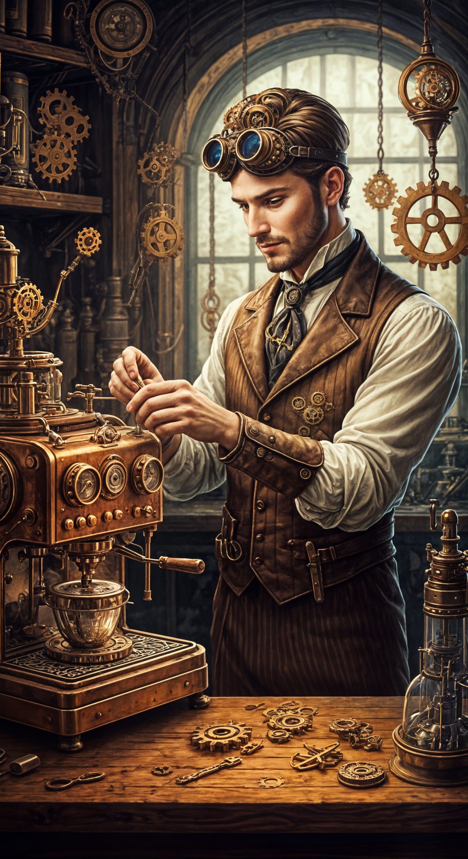 The Dashing Inventor at Work: Assembling a Fantastical Coffee Machine