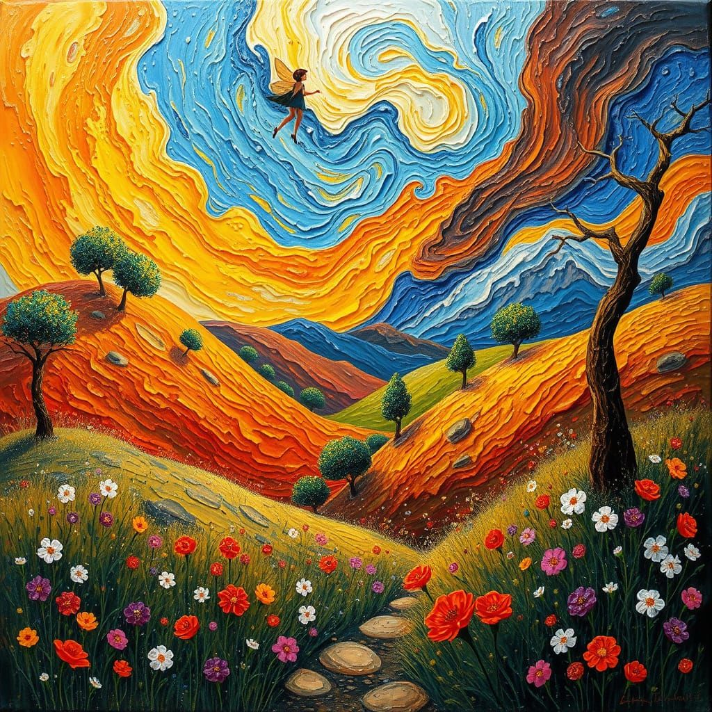 Colorful painting of a fairyland - Whimsical Dreamland Scene...