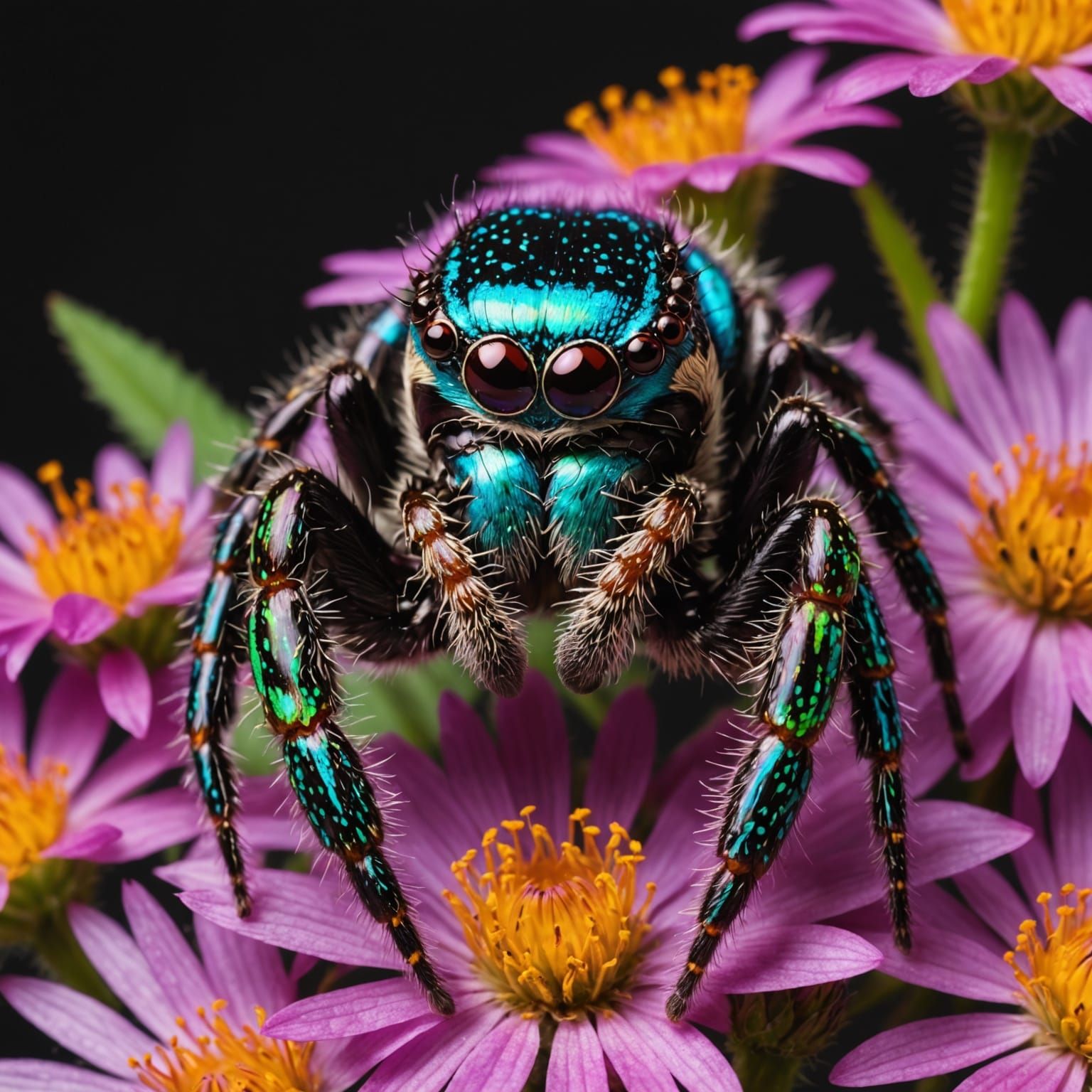 Vibrant Australian Jumping Spider in Iridescent Ab... - AI Art