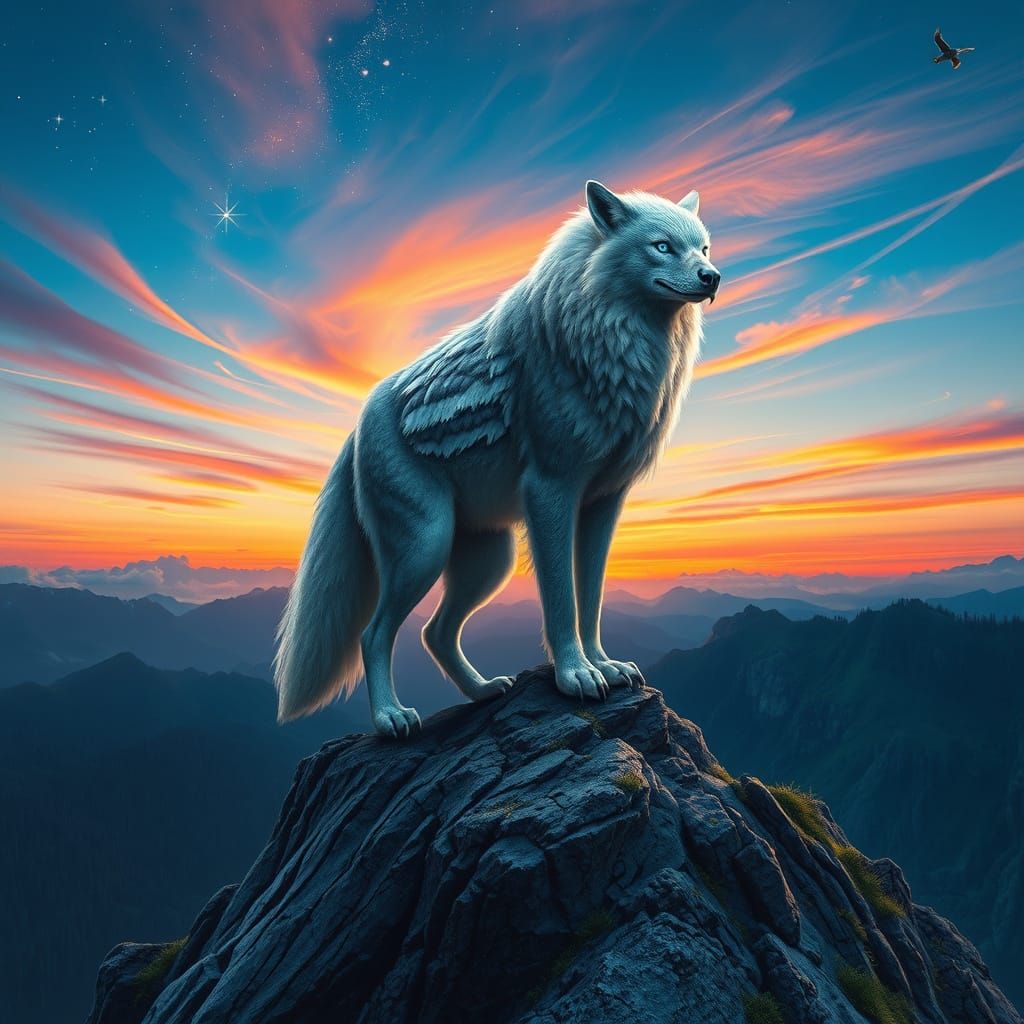 Look @ the prompt - Wolf Eagle Hybrid Guardian of the Mounta...