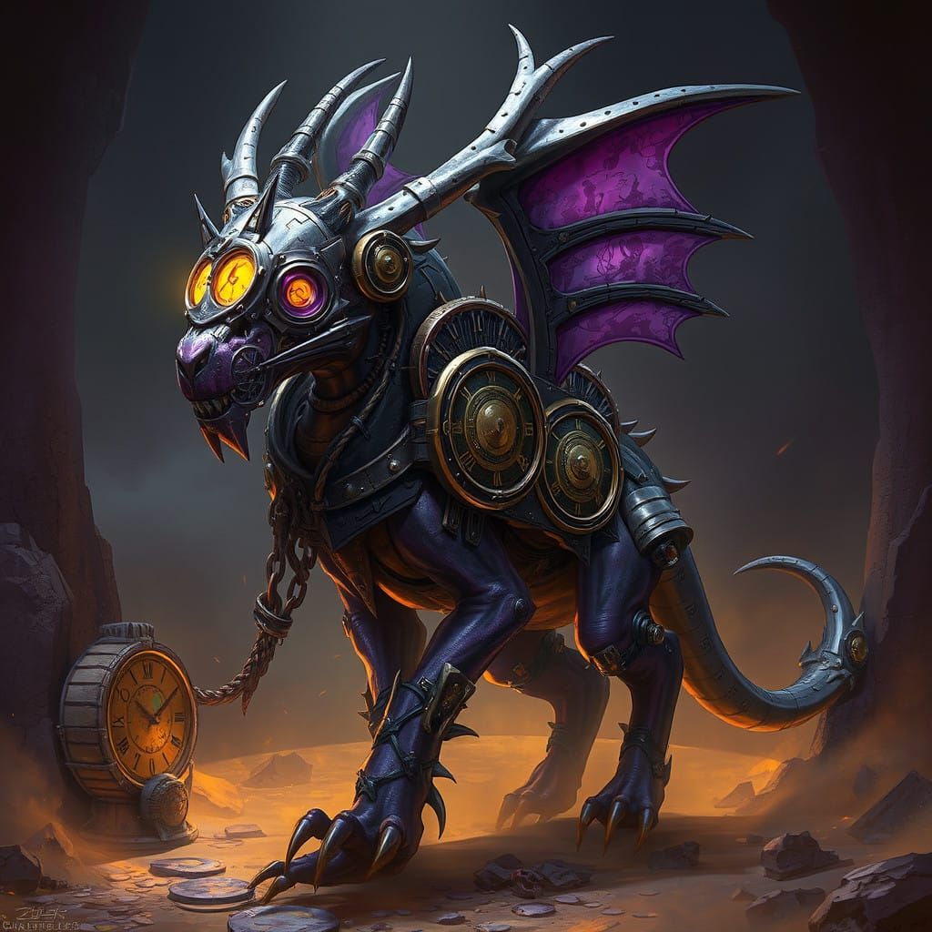 Ethereal Steampunk Clockwork Creature in Dark Fant... - AI Art