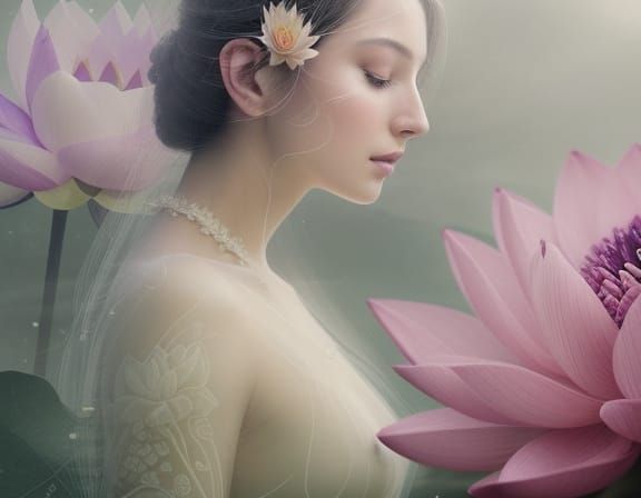 Lady and Lotus - Serene Lotus Goddess in Soft Focus