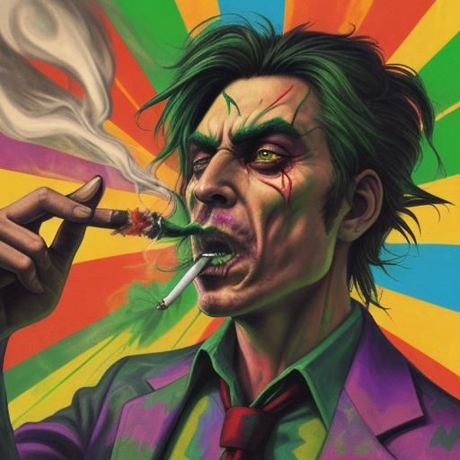 The evil psychedelic marijuana cigarette in the mouth of an angry crazy ...