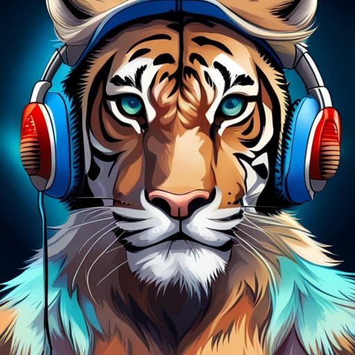 DJ tiger with headphones blue chill - AI Generated Artwork - NightCafe ...