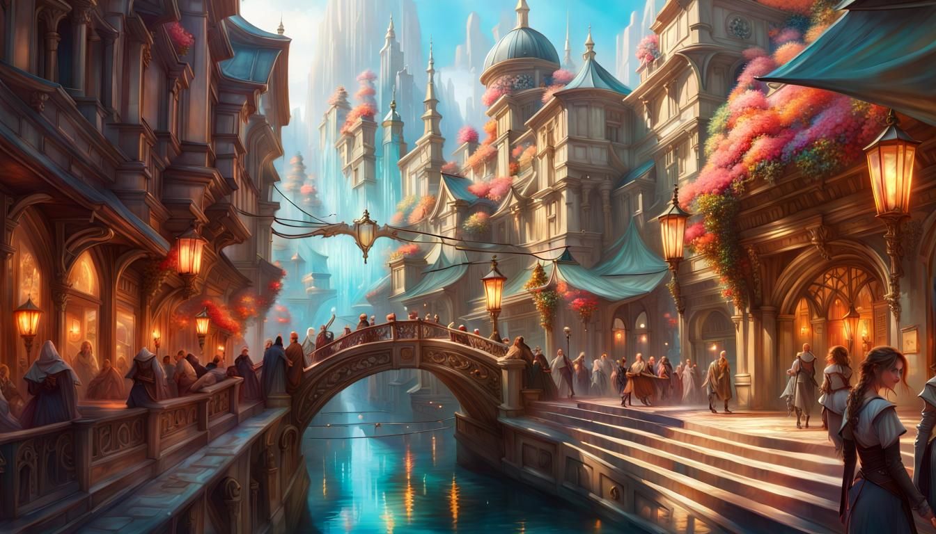 Magical city, fantasy city, glowing, beautiful, epic, final fantasy ...