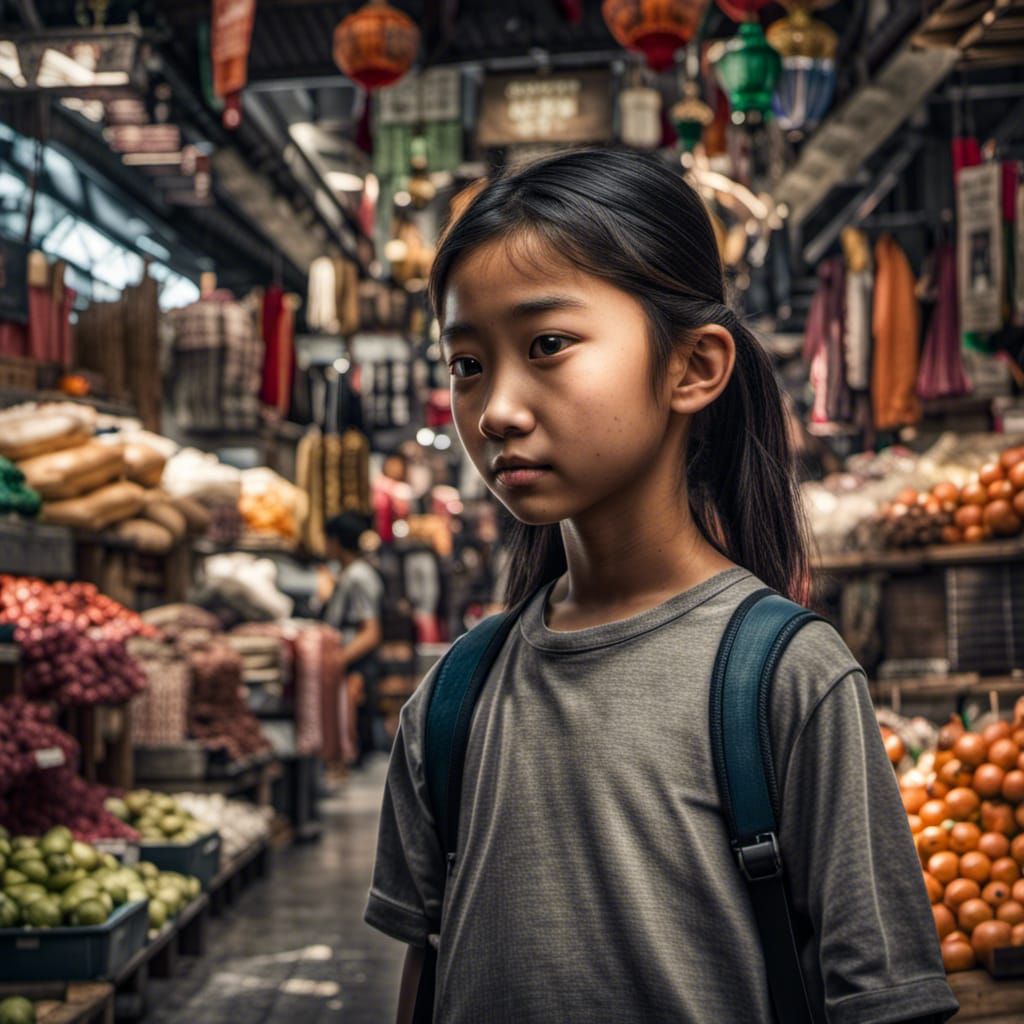 Asian tween in marketplace - AI Generated Artwork - NightCafe Creator