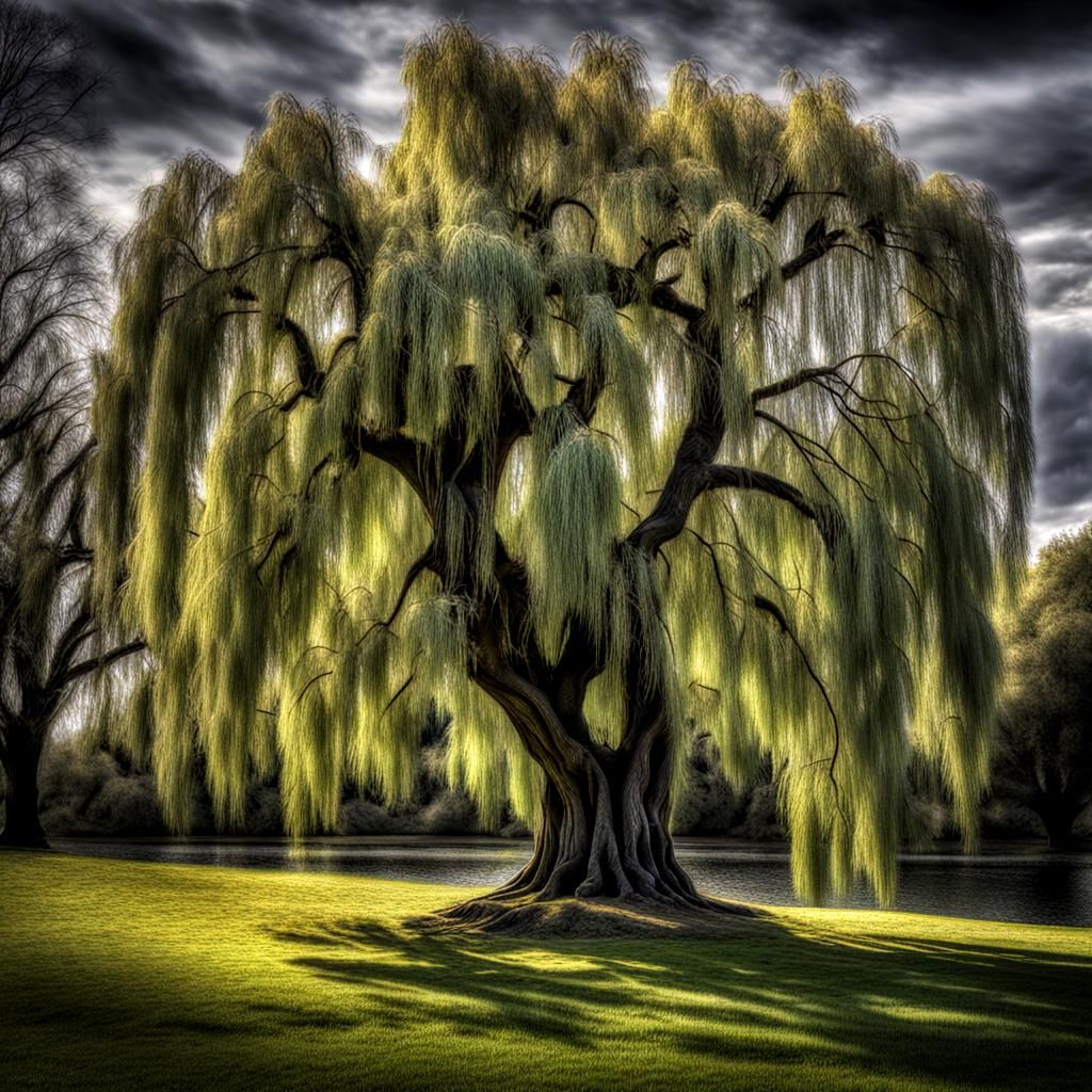 a weeping willow tree intricate details, HDR, beautifully shot ...