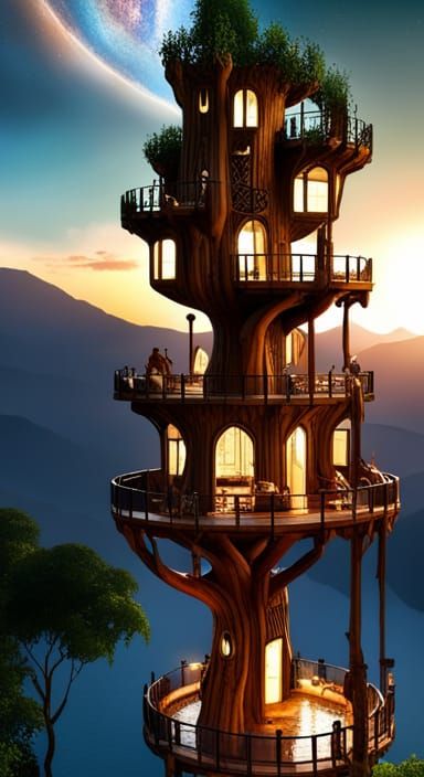 Epic elven treehouse 5 - AI Generated Artwork - NightCafe Creator