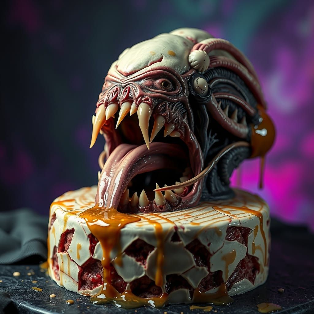 Surreal Alien Cake Reveal with Hyperrealistic, Bio... - AI Art