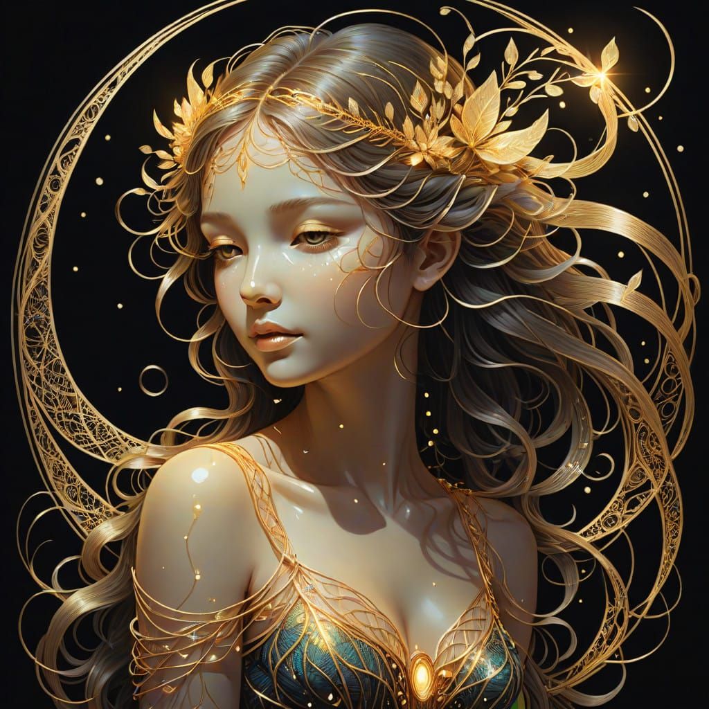 A nymph woven from radiant, golden lines