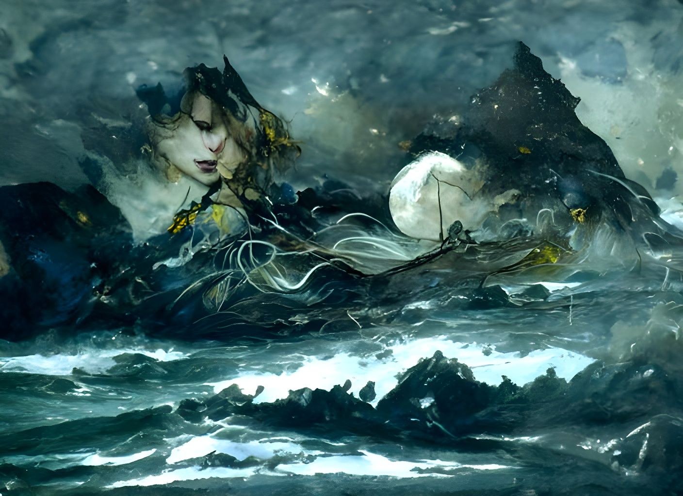 Lady Ocean and the Moonlit Tides - AI Generated Artwork - NightCafe Creator