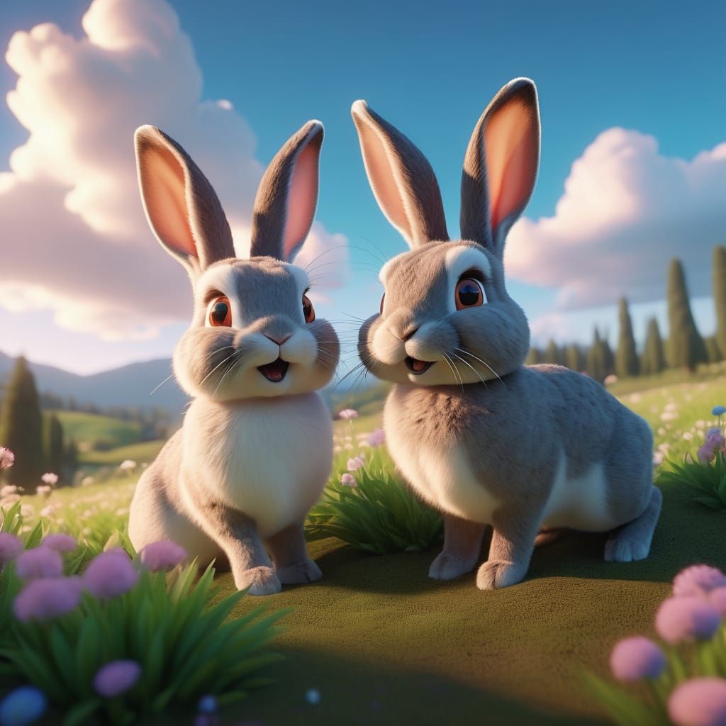 the parents of Roger Rabbit - Vibrant Rabbits Leap in a Past...