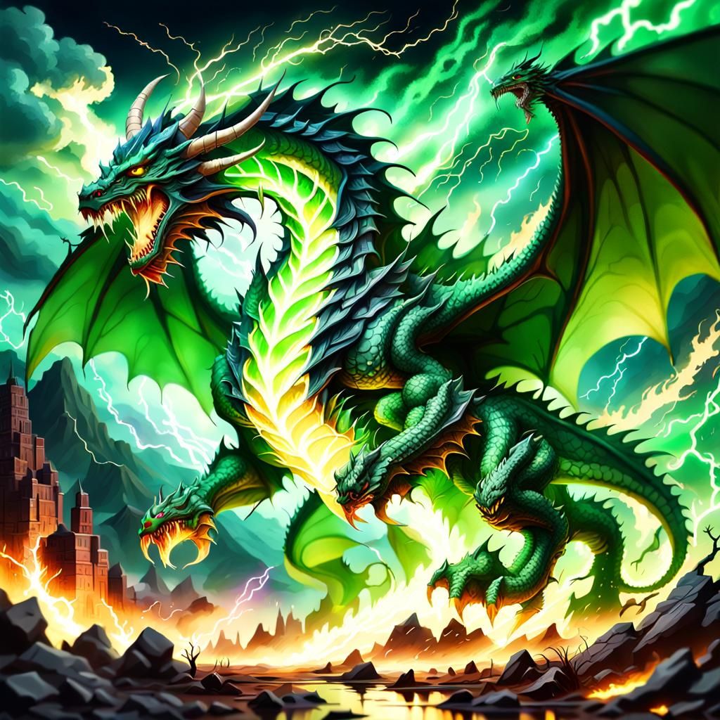 Mosnstrous dark dragon chimera devouring everything, complex ...