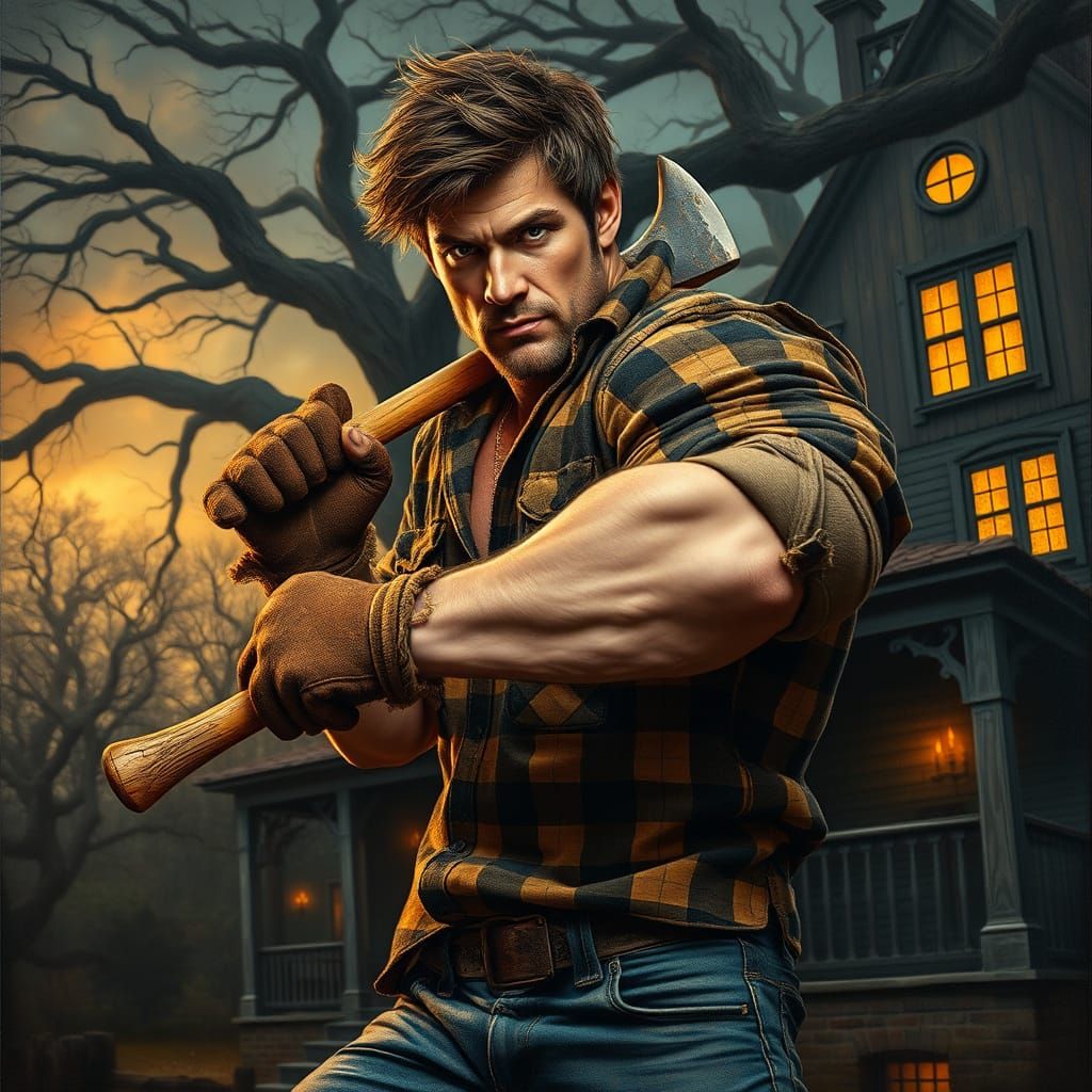 Rugged Lumberjack Master in a Golden Hour Oil Pain... - AI Art