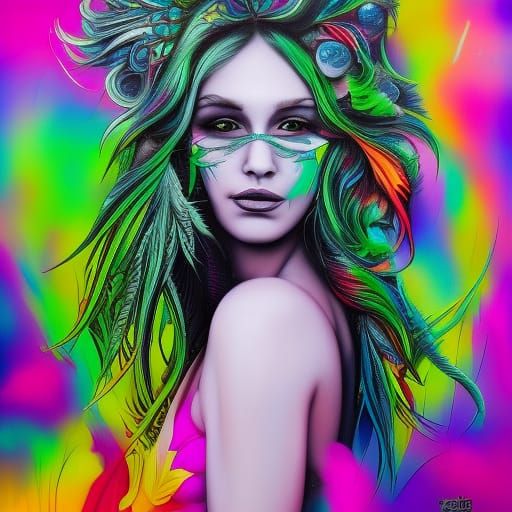 Cannabis indica winged large-mammaries white-human-goddess long hair ...