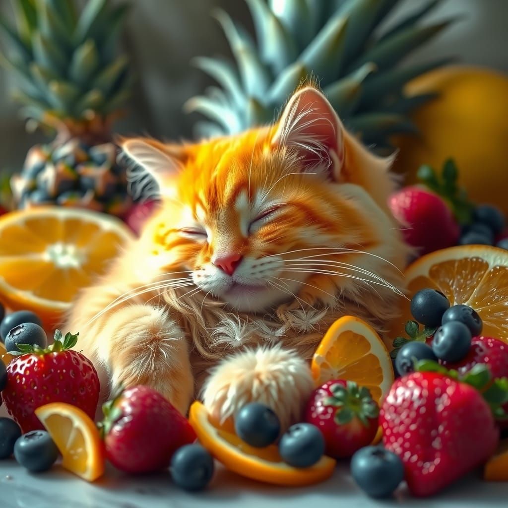 pinapple cat - Whimsical Pineapple Cat in a Fruitful Still ...