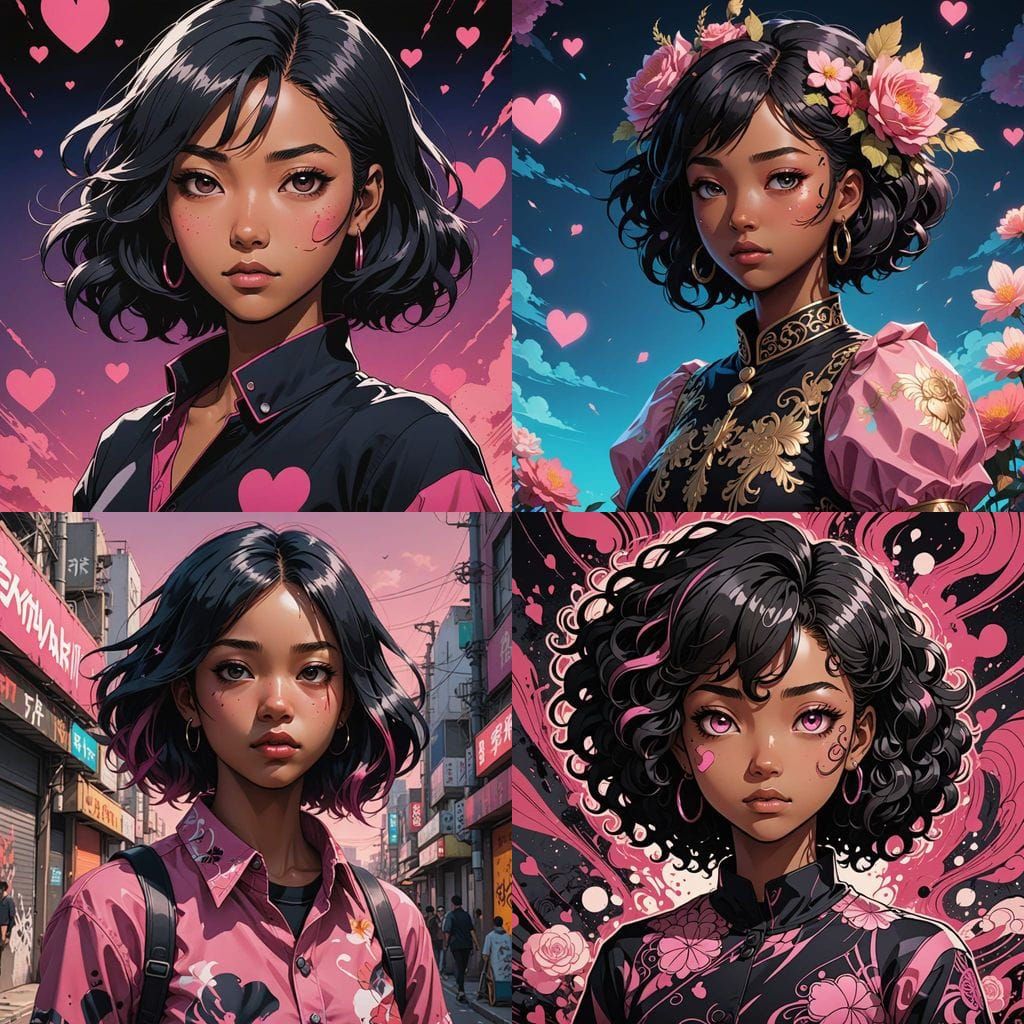 Blasian Collage Girl in Vibrant Cel-Shaded Style - AI Art
