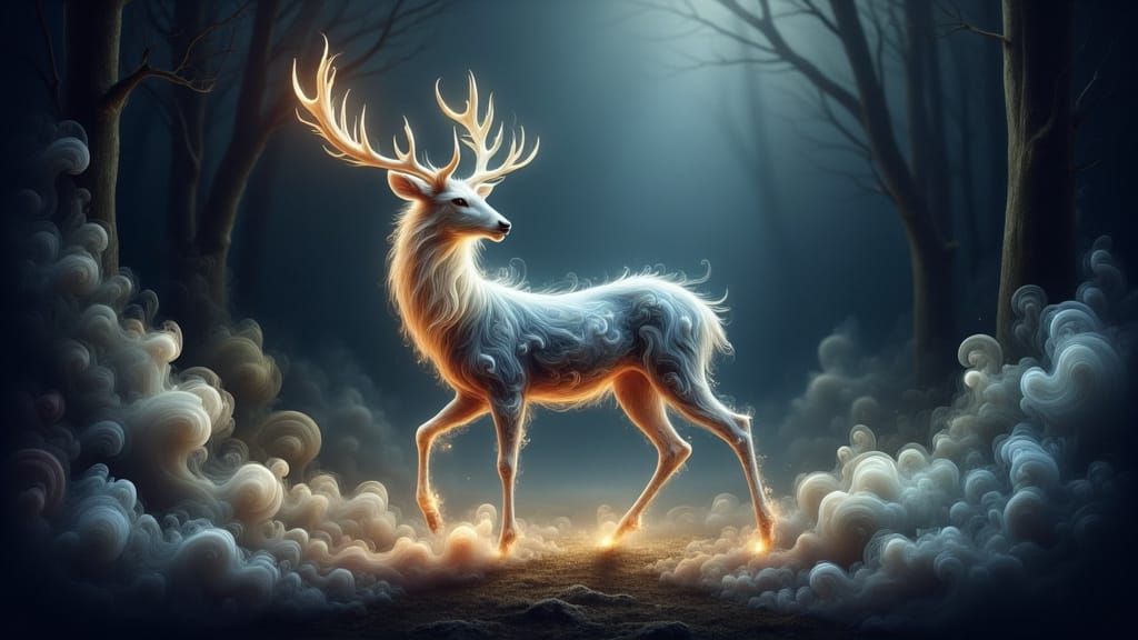 Stellar Guardian: Ethereal Deer in Mystical Forest - AI Art
