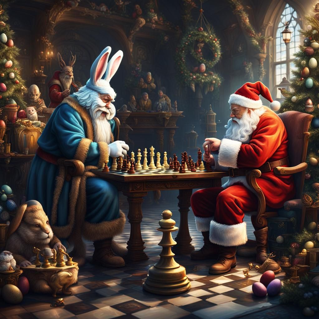 The Easter Bunny and Father Christmas playing chess - AI Generated ...