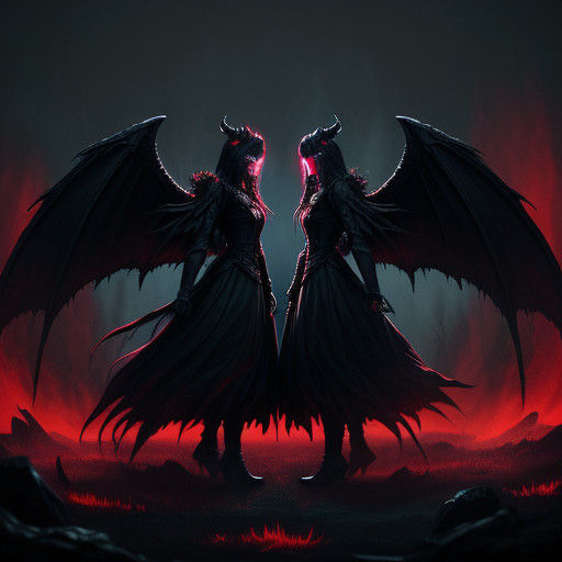 Twin Nemesis - Dark Fantasy Sisters with Demon Wings and Glo...
