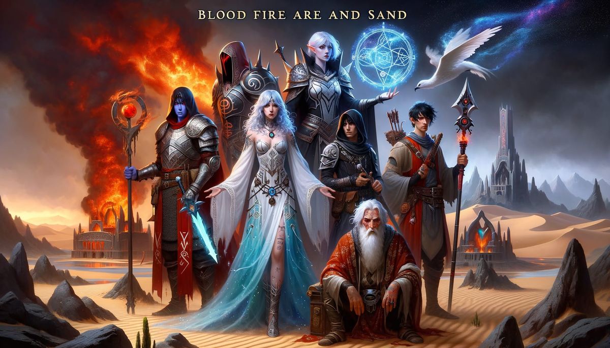 cover art for a dnd setting Called "Blood Fire and Sand"Central Imagery ...
