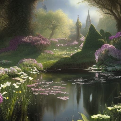 fairycore Victorian English water Garden - AI Generated Artwork ...