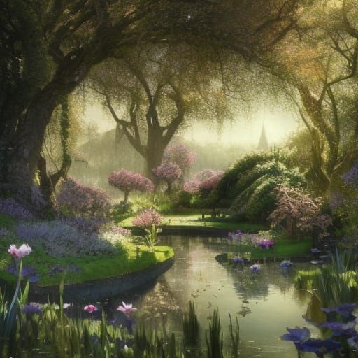 fairycore Victorian English water Garden - AI Generated Artwork ...