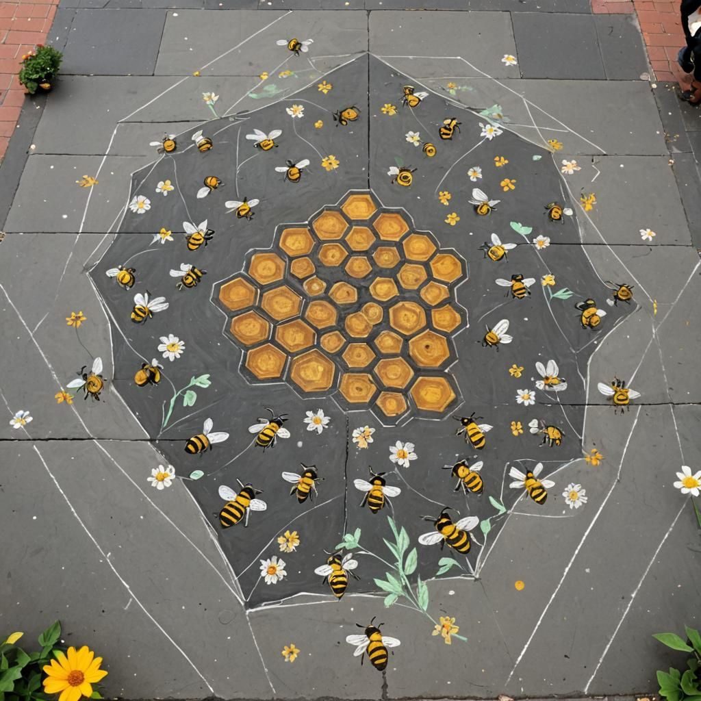 Busy bee hive (chalk art) - AI Generated Artwork - NightCafe Creator