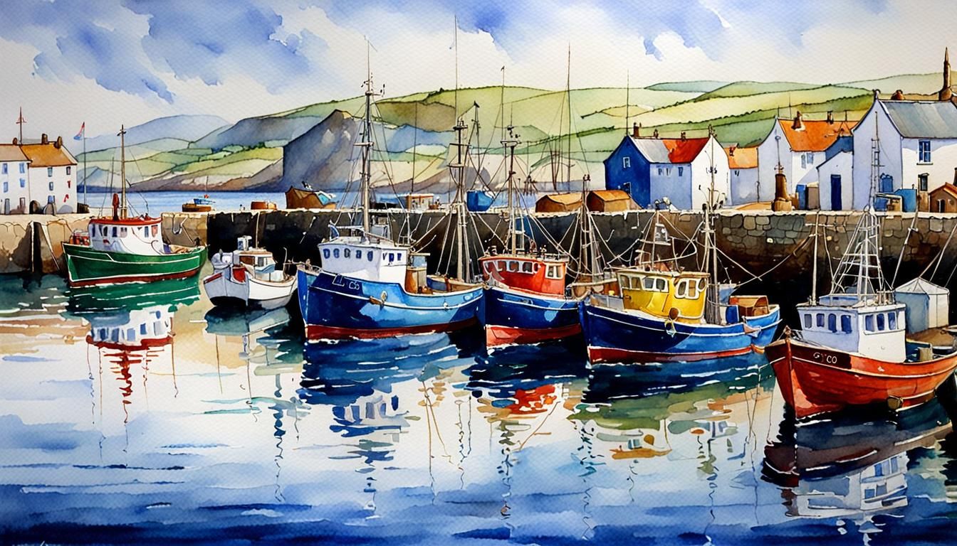 Watercolour of scenic harbour - AI Generated Artwork - NightCafe Creator