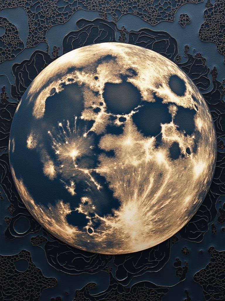 Mooncalf - Embroidery on Lasercut Wood