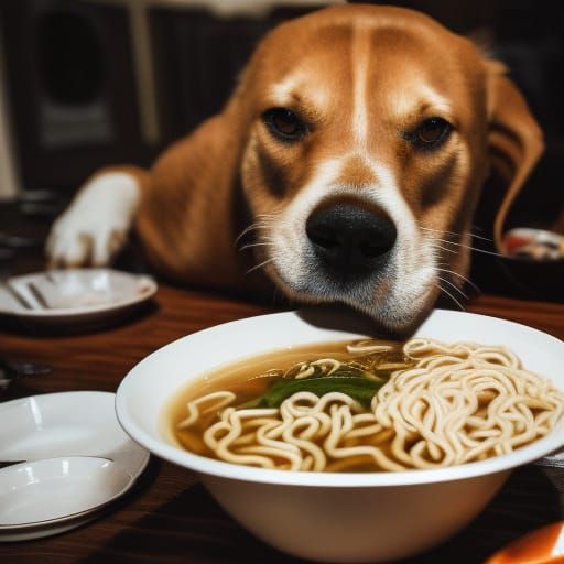 dog eating ramen (2) - AI Generated Artwork - NightCafe Creator
