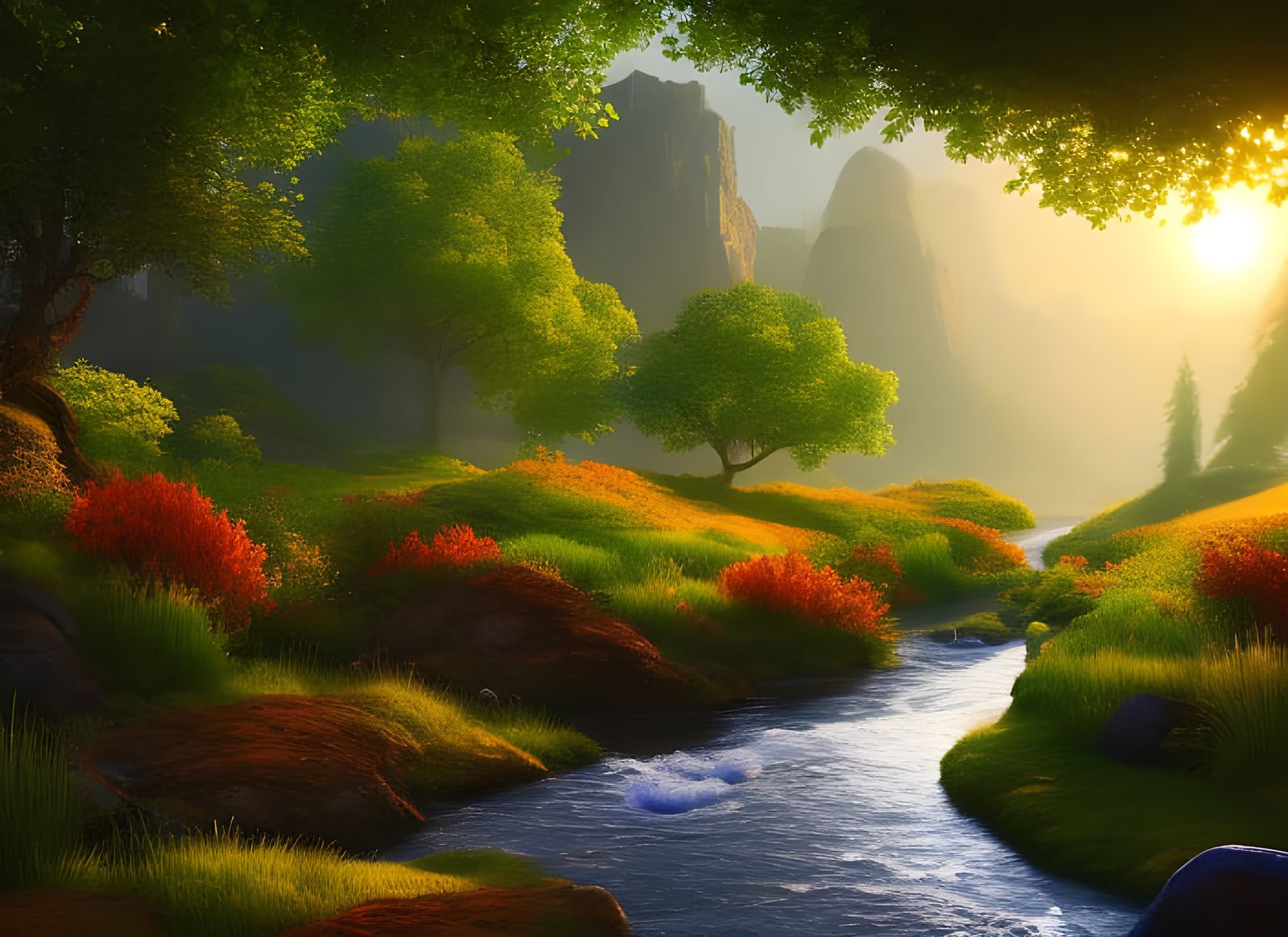 Relax by the riverside. - AI Generated Artwork - NightCafe Creator