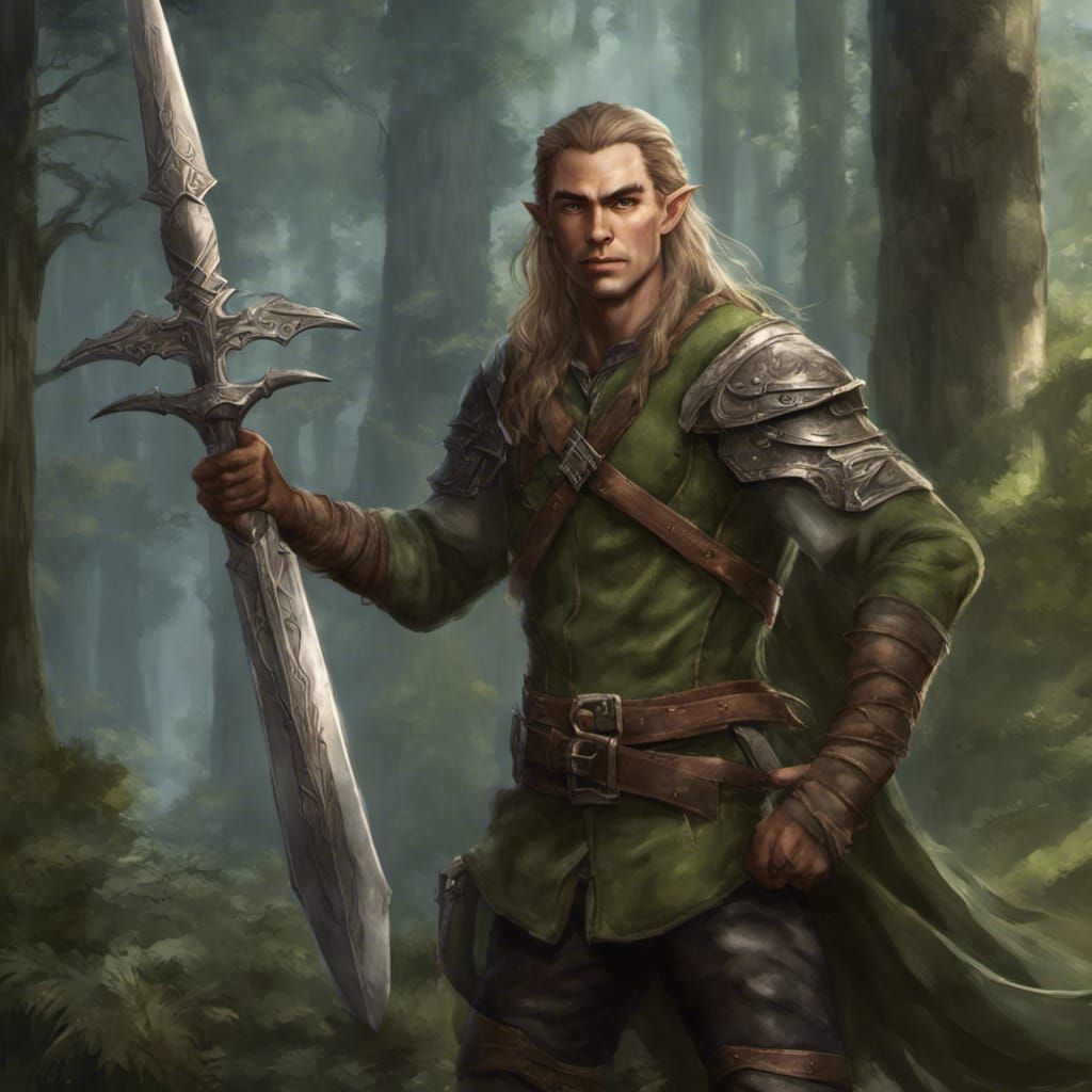 An elven ranger. The ranger is wearing a leather armor vest. he is ...