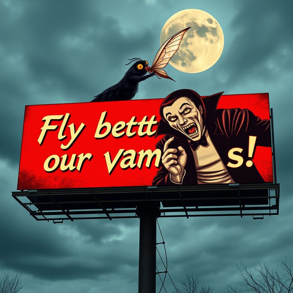 Vampires Soar Above in a Whimsical Billboard - AI Art