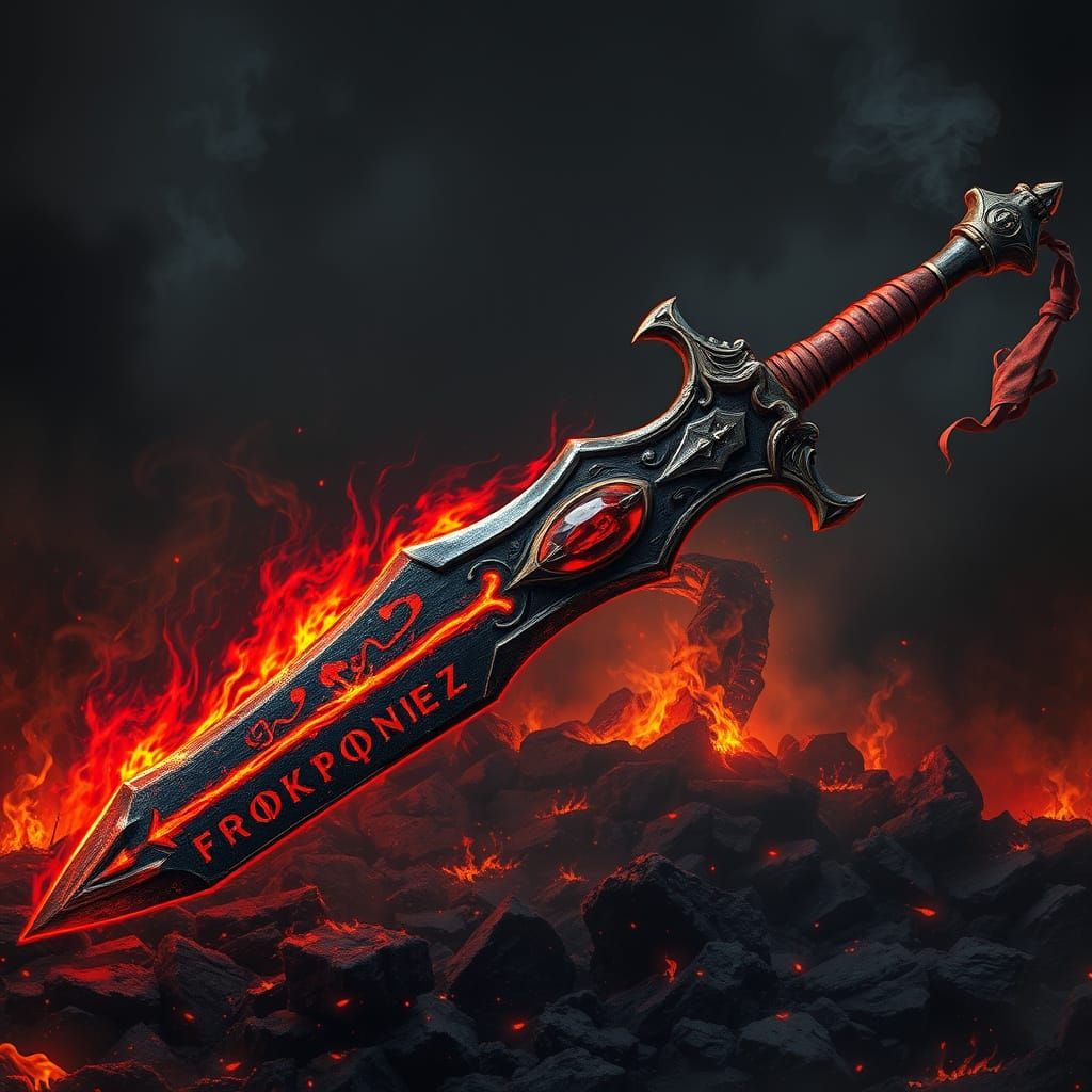 Prompt: "Design a full-length Sword of Demons, with a large, jagged ...