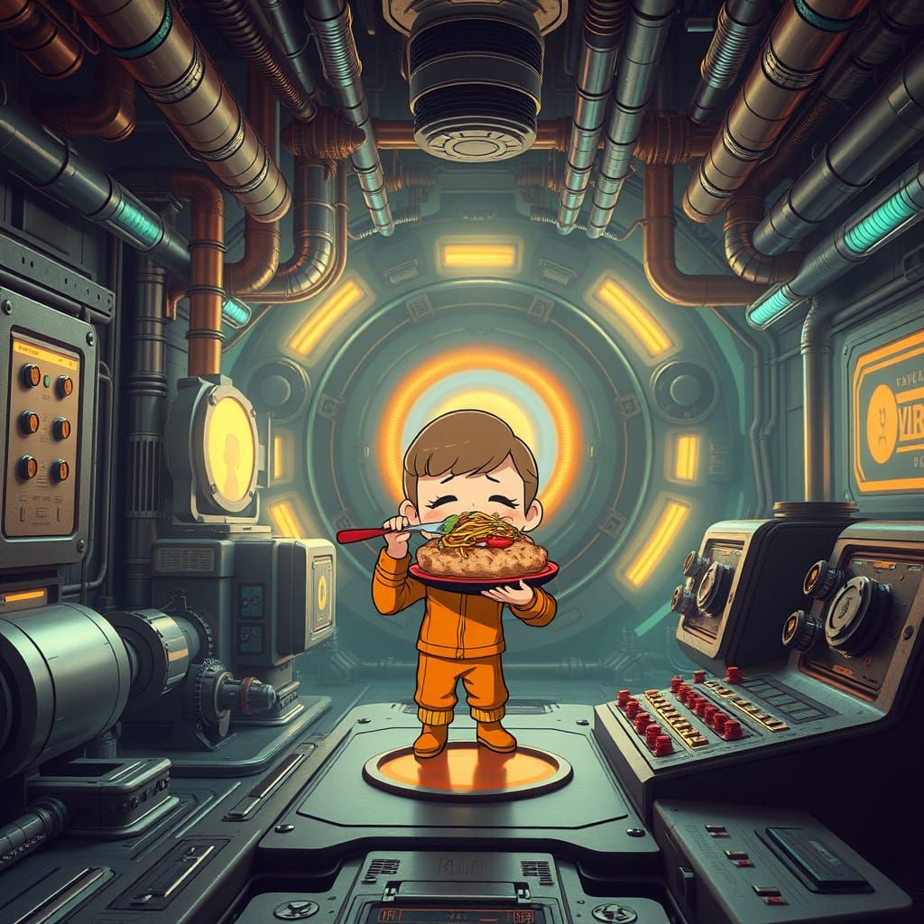 Chibi Engineer Dines on Last Meal in Futuristic St... - AI Art