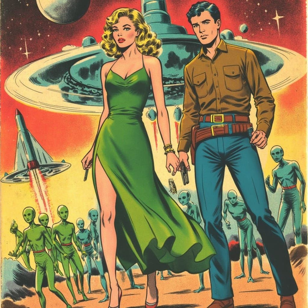 Vintage Science Fiction Comic Book Art Featuring H... - AI Art