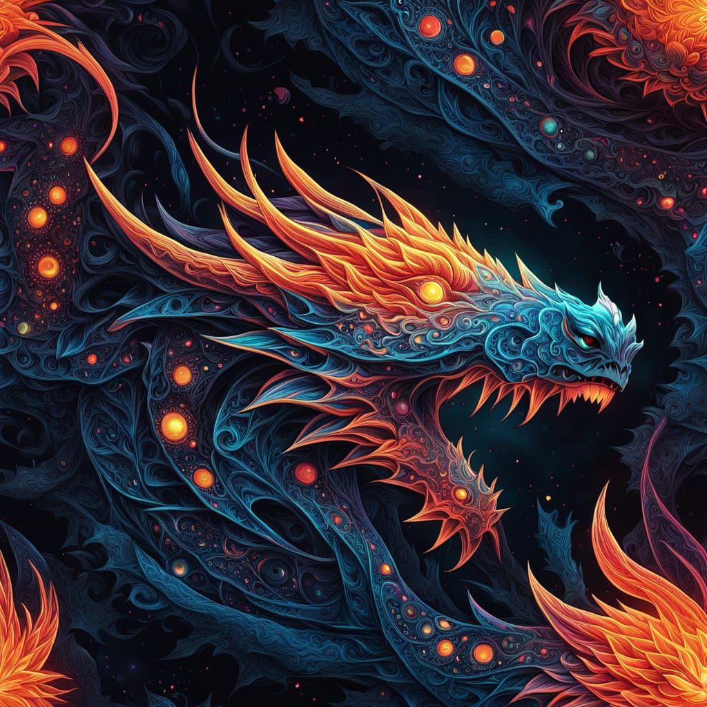 Fractal Fire Dragon: Infinite Recursive Patterns i... - AI Art